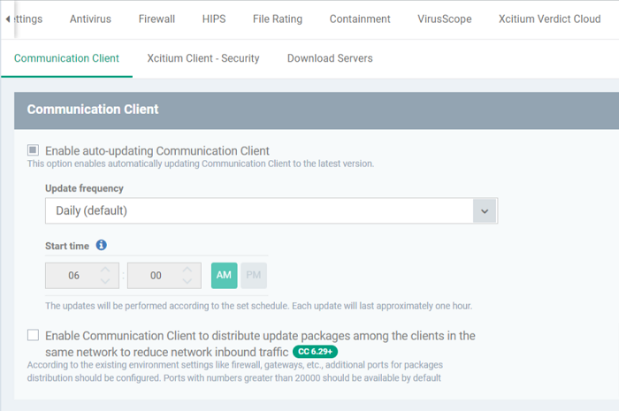 Communication Client, Xcitium Client Security Application Settings, Windows Computer, Endpoint ...